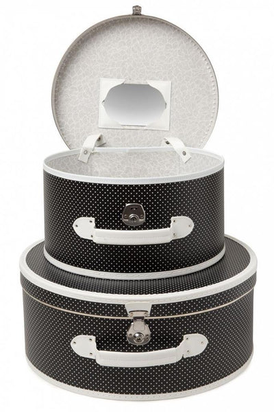 Luxury Leather | Black & White Leather Round Luggage Set